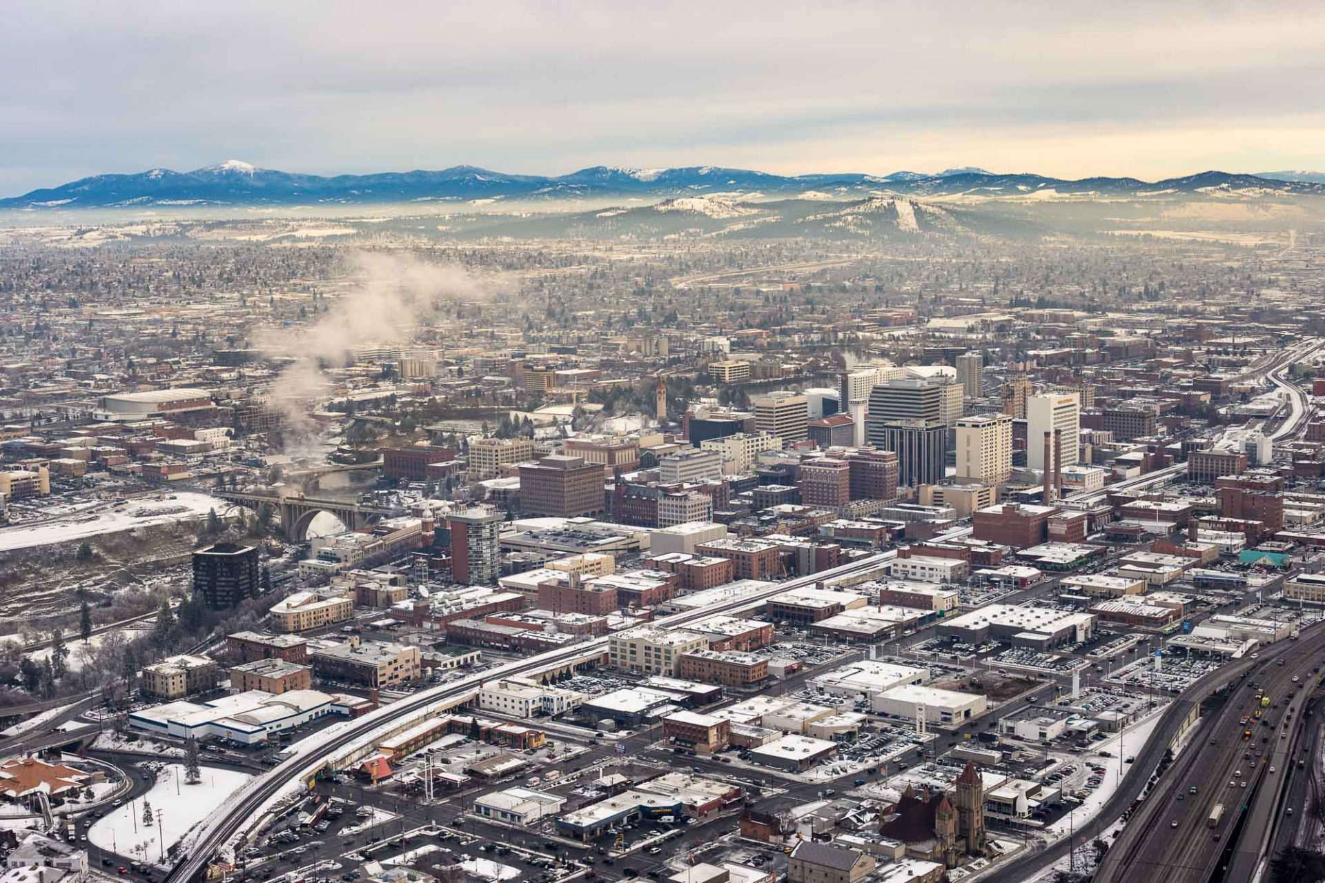 Spokane Downtown Aerial Winter ⋆ Spokane Drone Photography and Video